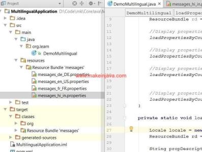 Internationalize/ Localize java application using locales/ ResourceBundle (example)