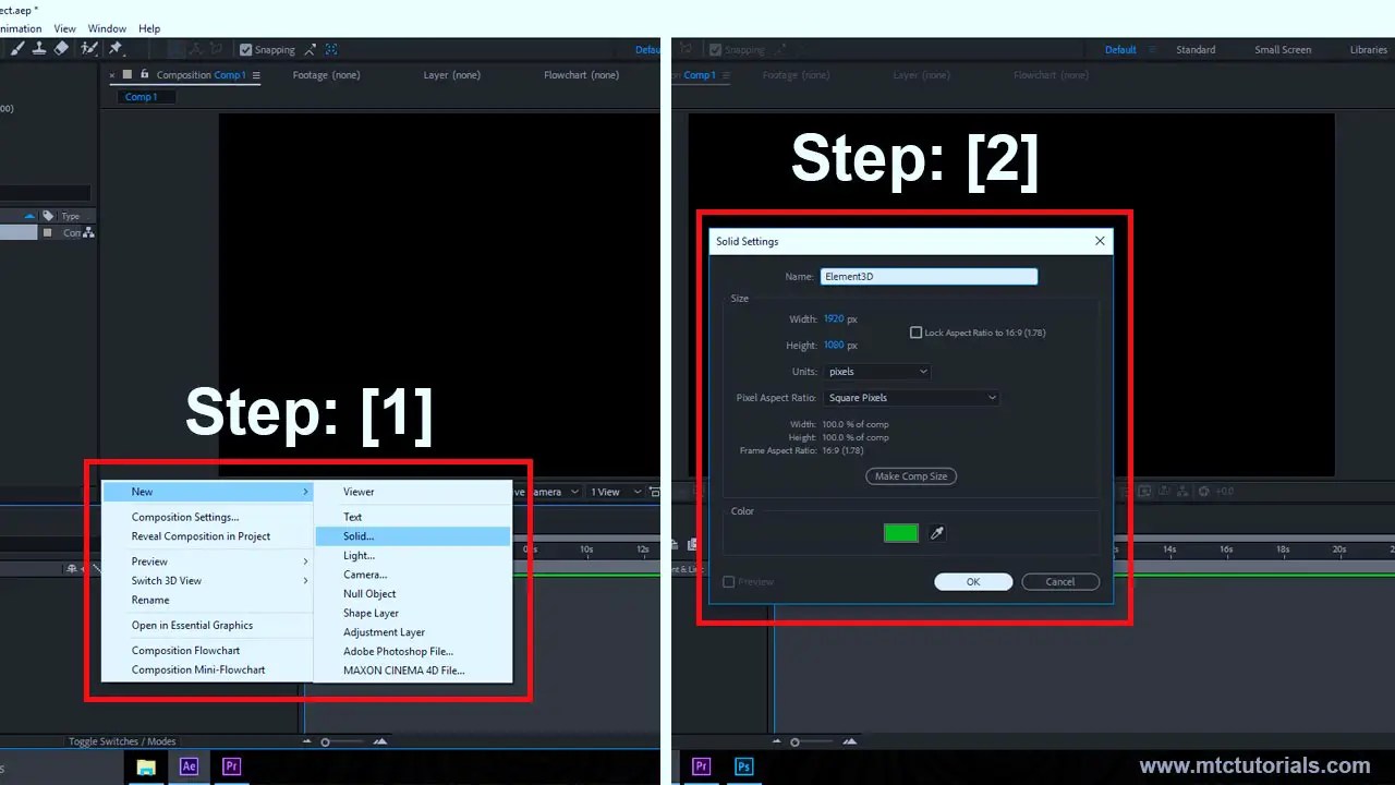 1 Creating A New Solid In Adobe After Effects Mtc Tutorials Mtc Tutorials