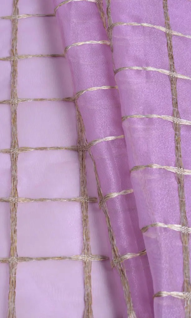 'Chuhar' Embroidered Check Sheer Roman Blinds (Pink and Gold)