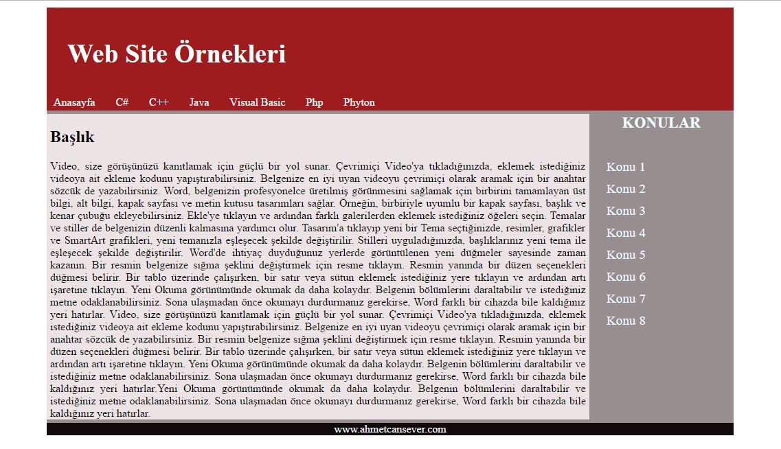 Css Ve Div Kullanarak Web Sayfası Örneği 3 Web Tasarım And Programlama